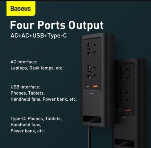 Baseus In-car Inverter 150W 220V CN EU Ports Black CRNBQ-A01 - Gadgetz.com.bd