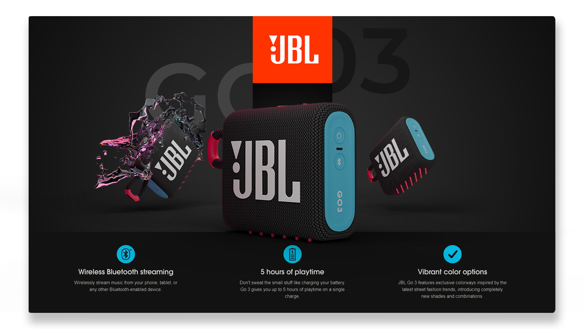JBL GO 3 Portable Speaker Powerful Sound Long Battery Life