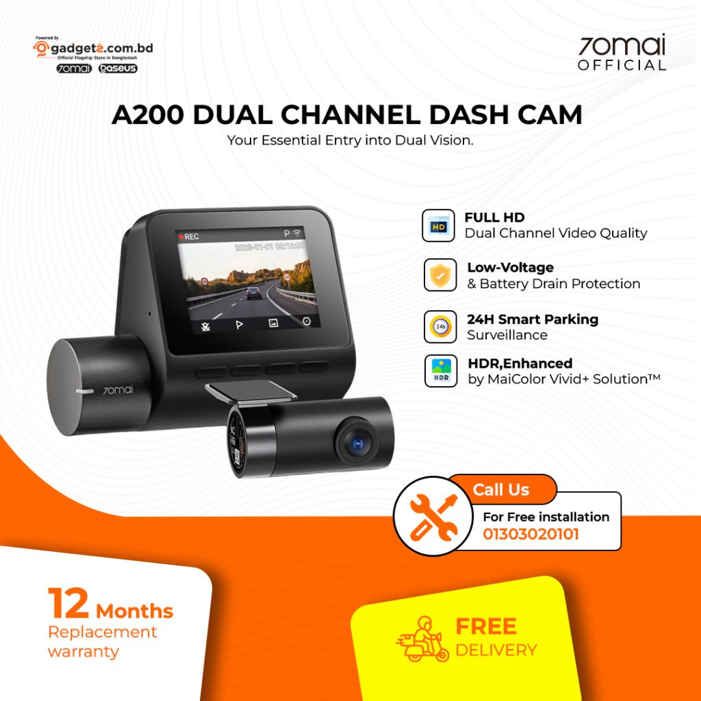 70Mai A200 HD Car Dash Cam Front & Back | Free installation